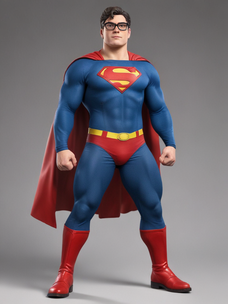 Realistic chubby high school nerd guy, realistic superman costume and ...