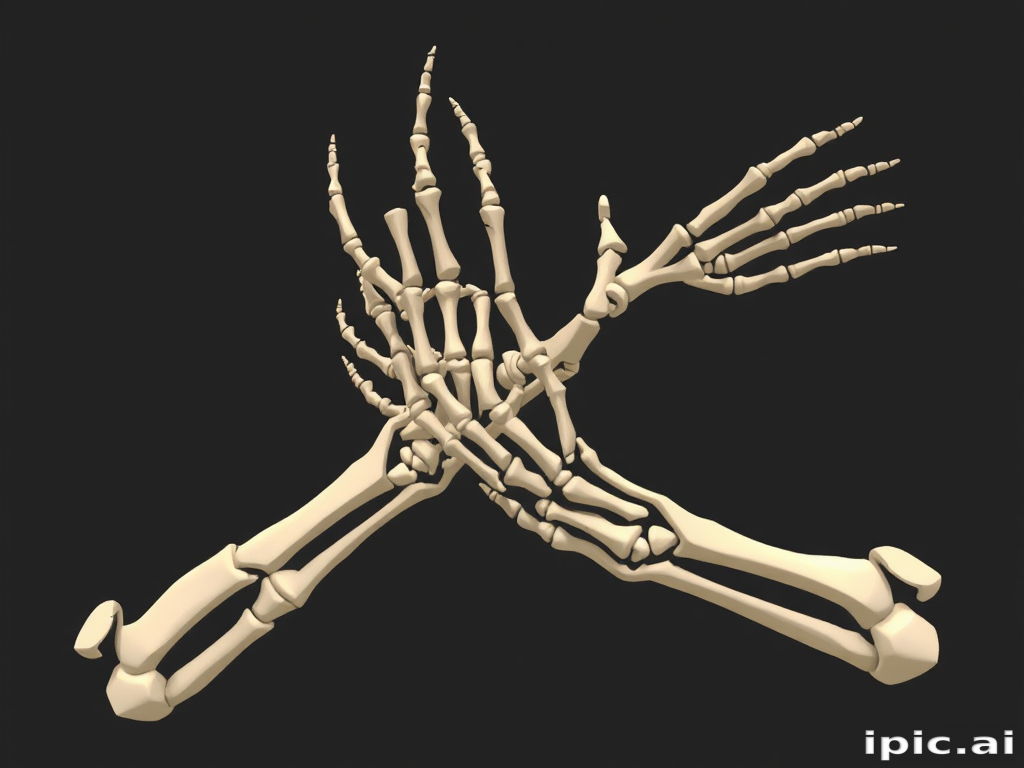 Intricate 3D Rendering of Human Skeletal Hands in Crossed Position