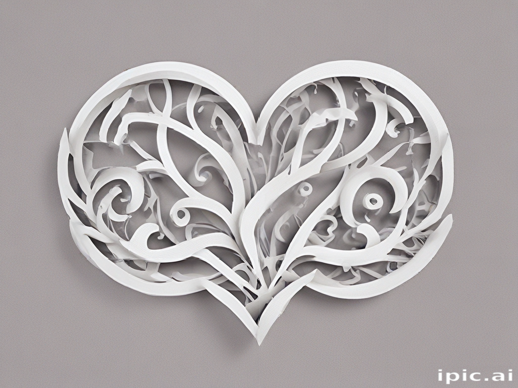 Intricate White Heart Design Featuring Elegant Swirls and Floral Patterns
