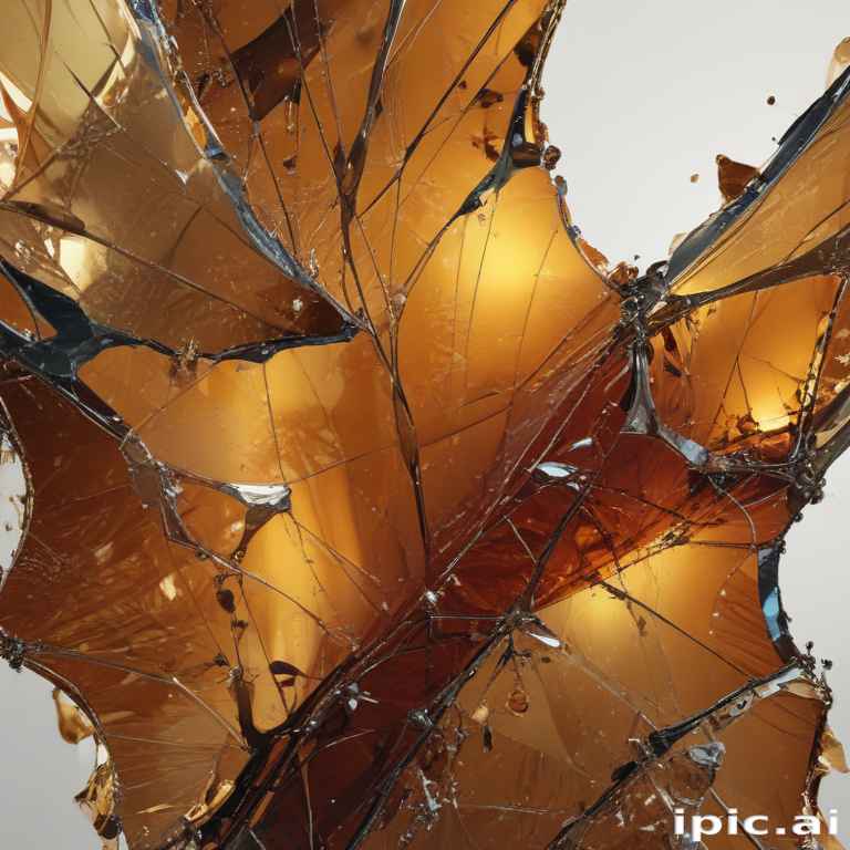 Intricate Abstract Composition of Shattered Glass with Warm Amber Hues