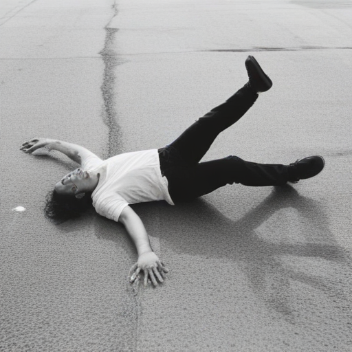 black on white vector of a person sprawled on the ground