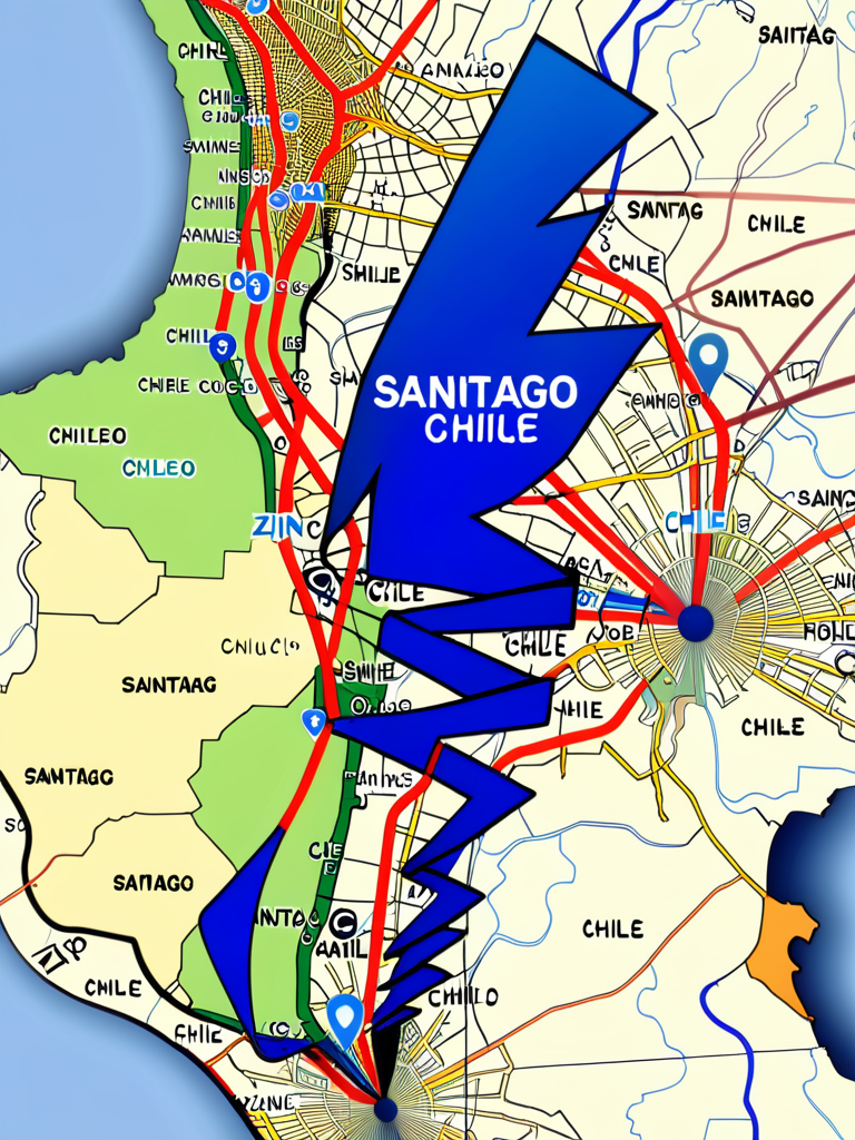Map of Santiago, Chile Highlighting Major Roads and Geographic Features