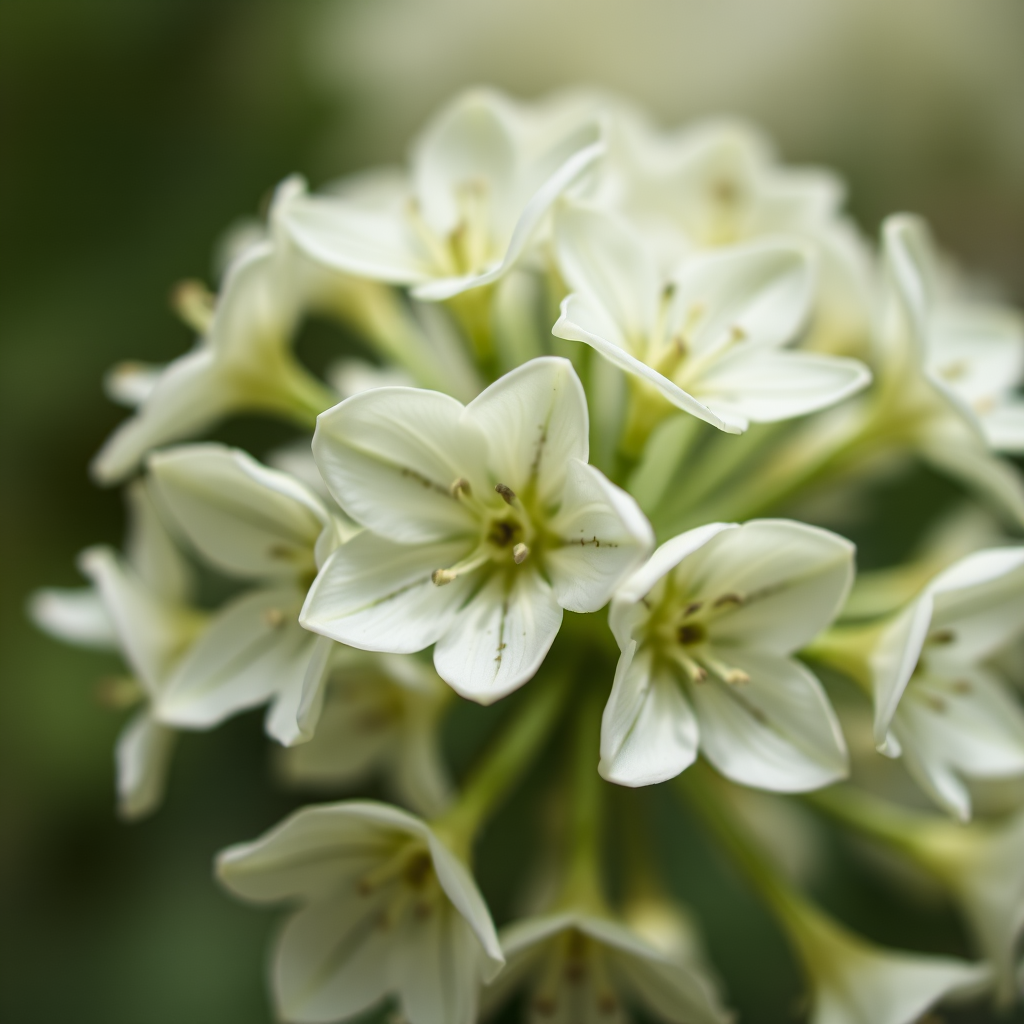 Close-up of a cluster of delicate white flowers with intricate details ...