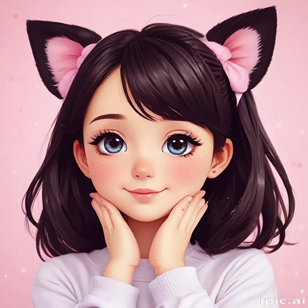 A Cute Animated Character with Cat Ears and a Playful Expression.