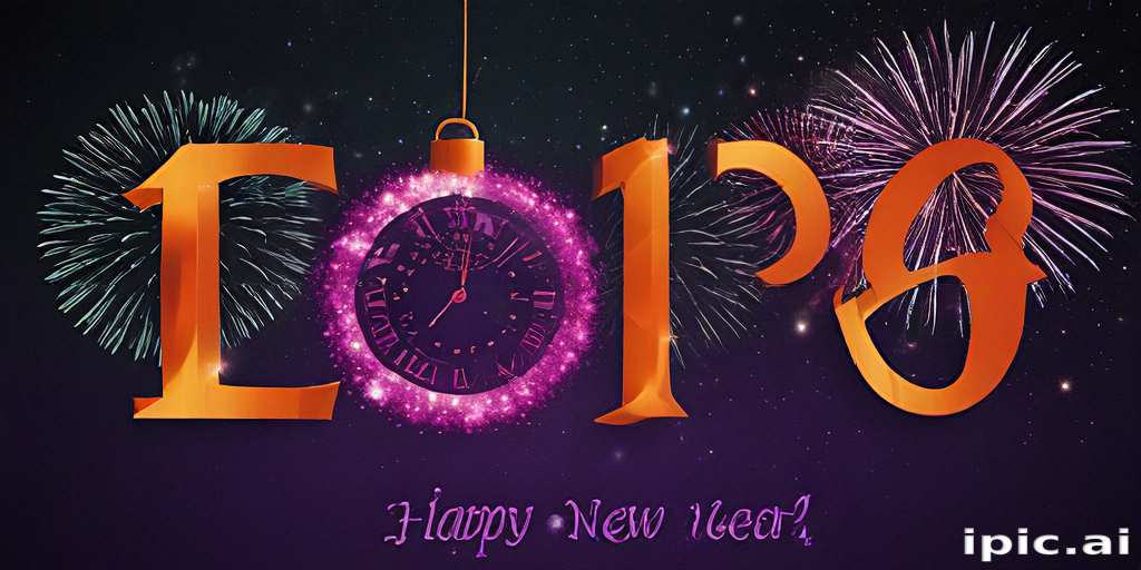 Celebrating the Arrival of the New Year with Festive Fireworks and Clock