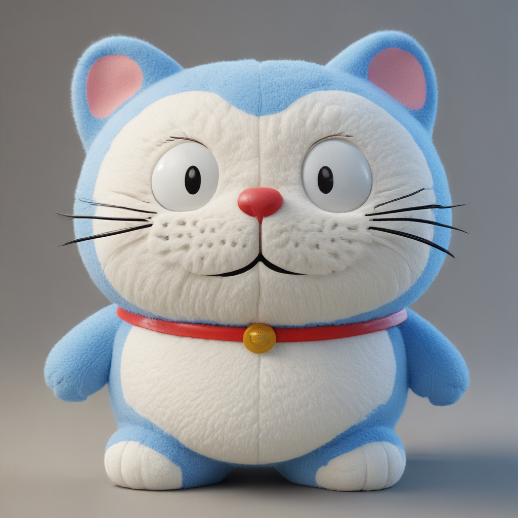 Cute kawaii Squishy doraemon plush toy, realistic texture, visible ...