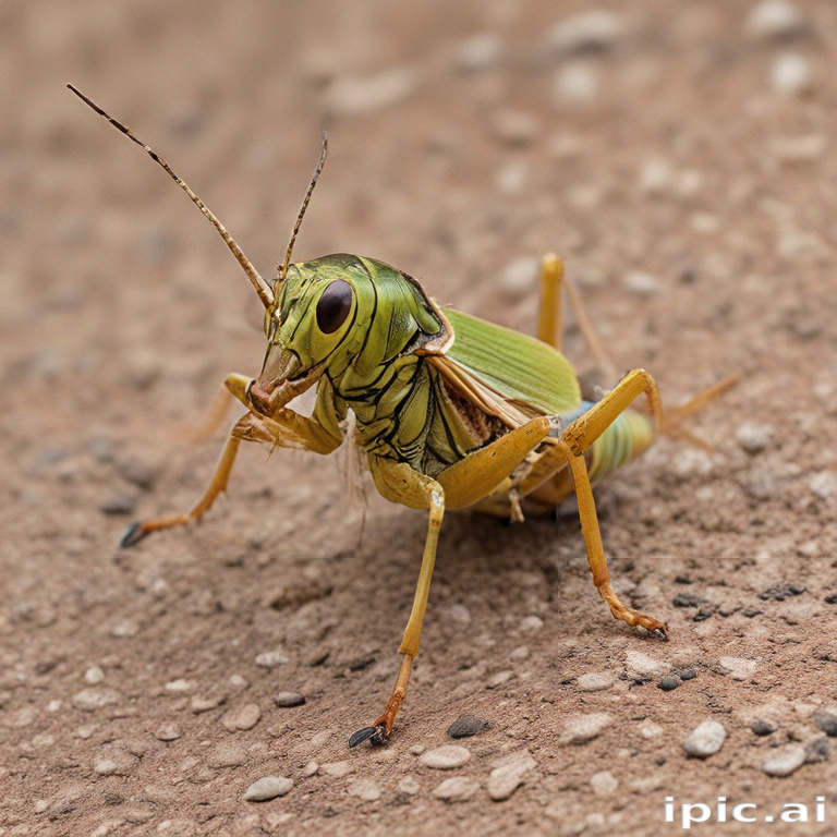 A Close-Up of a Vibrantly Colored Grasshopper on a Pebbled Surface.