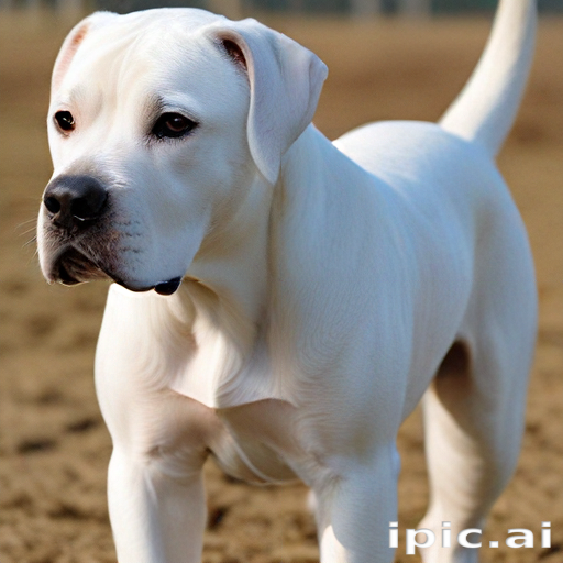 A Beautiful White Dog Standing Proudly on a Sandy Surface Outdoors
