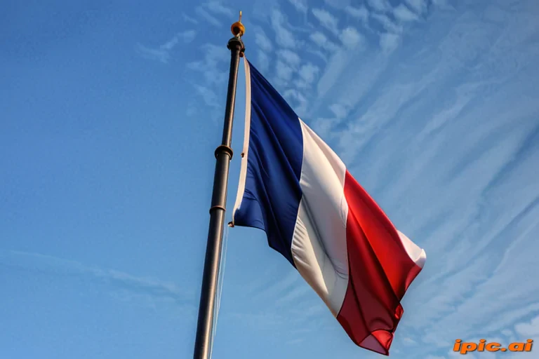 French Flag Waving Proudly Against a Clear Blue Sky Background