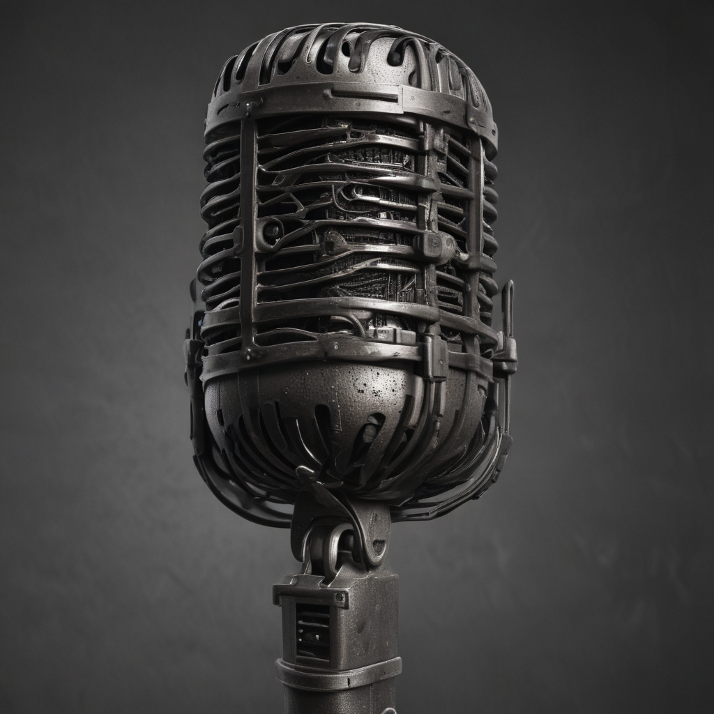Vintage Microphone with Unique Design Set Against a Dark Background
