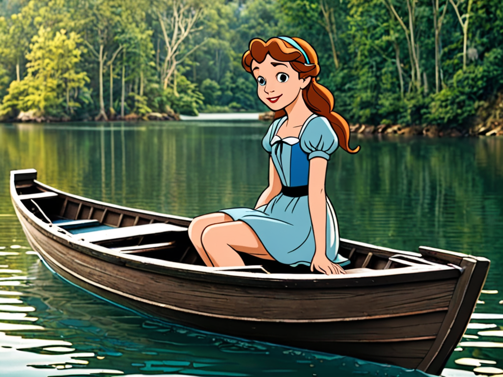 Wendy Darling fron cartoon Peter Pan in a boat