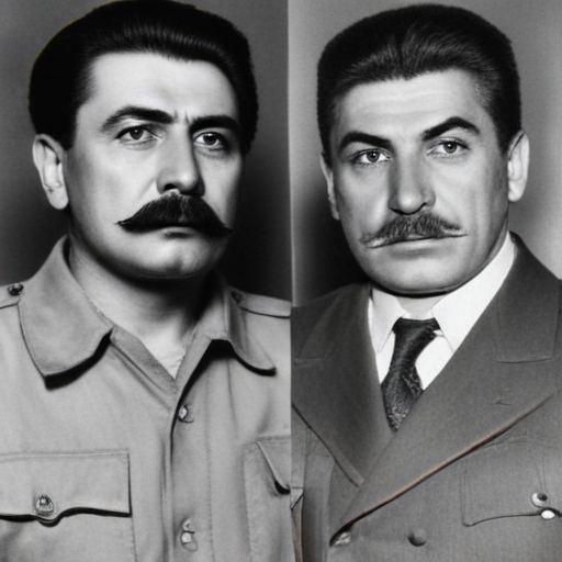 Stalin with a moustache against Mussolini who has no moustache in a ...