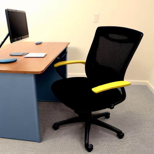 side view office desk and chair, some office props on the desk (digital ...