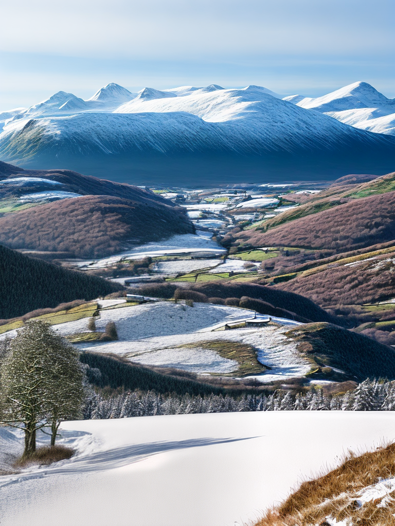 snowy British landscape more hills than trees