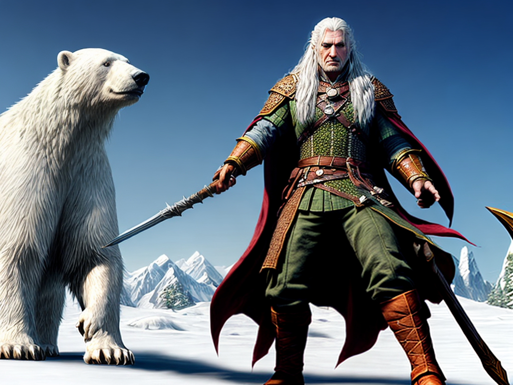 Create a male wizard character, long white hair, with a staff in his ...