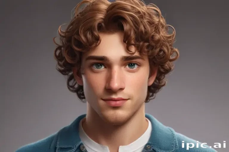 Young Man with Curly Hair and Expressive Eyes Smiling at Camera