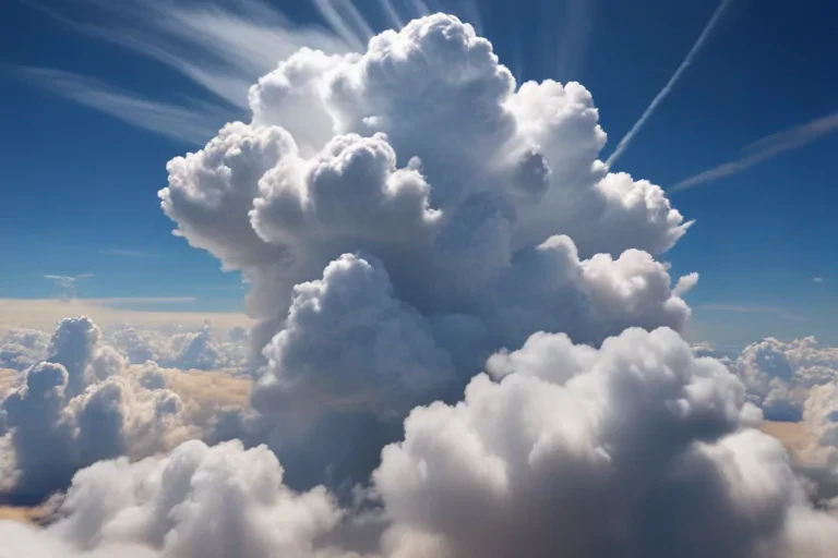 Majestic Billowing Clouds Illuminated by Sunlight in a Clear Blue Sky