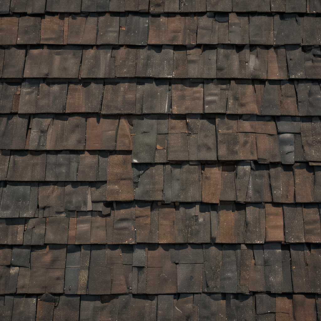 A Close-Up View of an Aged and Weathered Roof Shingle Pattern.