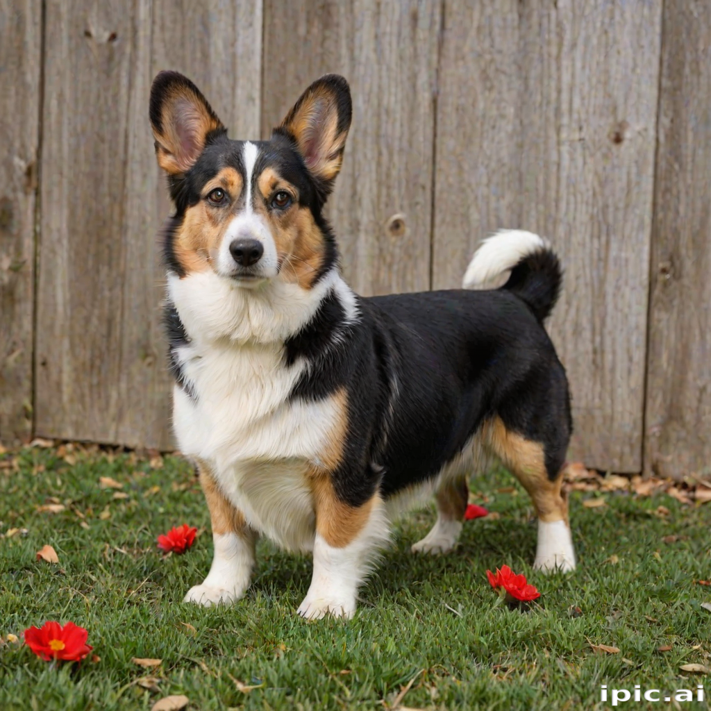 A Charming Corgi Poses Gracefully Amidst Vibrant Red Flowers Outdoors.