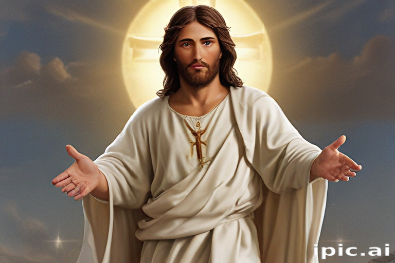 Jesus Christ Welcoming All with Open Arms Against a Radiant Background