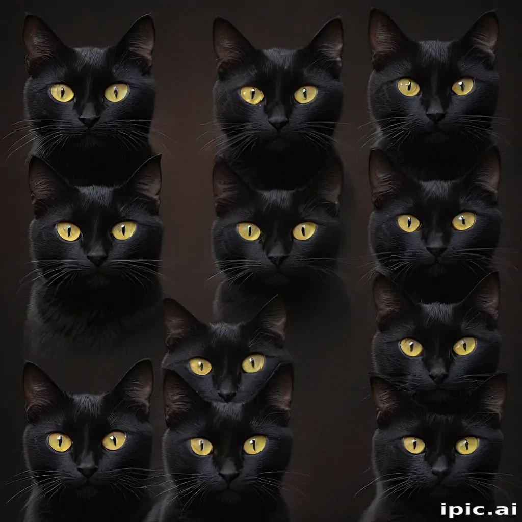 Collage of Mysterious Black Cats with Striking Yellow Eyes on Dark ...