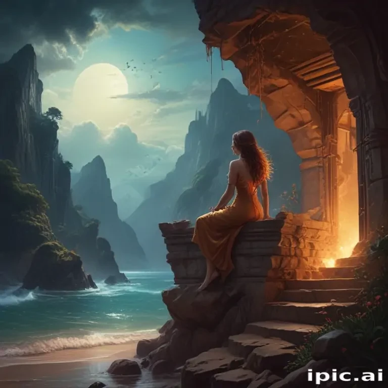 Serene Evening by the Ocean: A Woman Contemplates Nature's Beauty