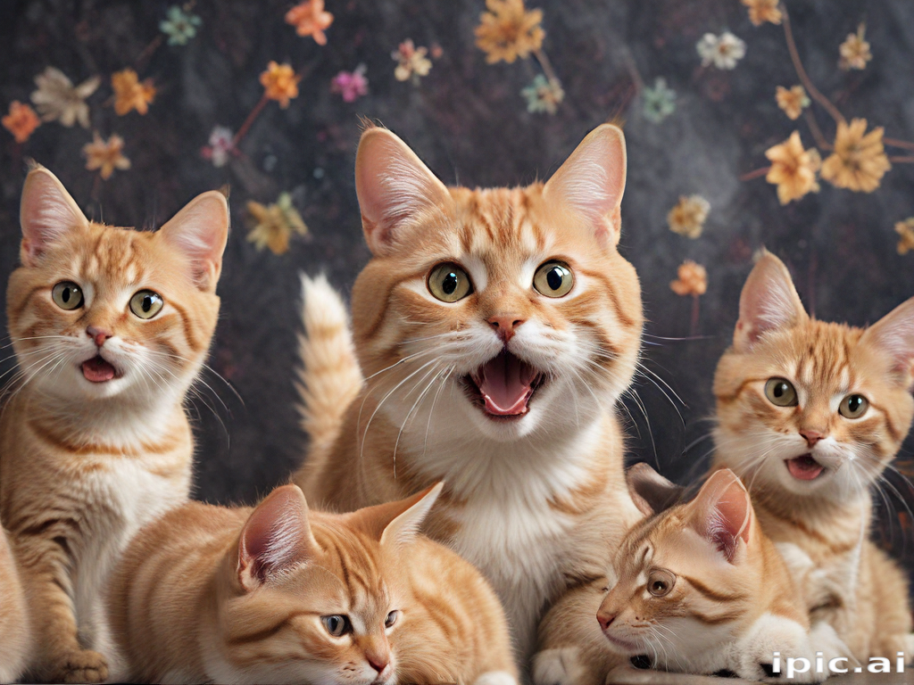 A Playful Gathering of Adorable Orange Cats and Kittens Smiling Together.