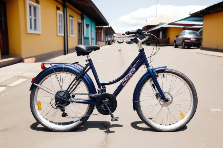 A Bright Blue Bicycle Parked on a Sunny, Quiet Street.