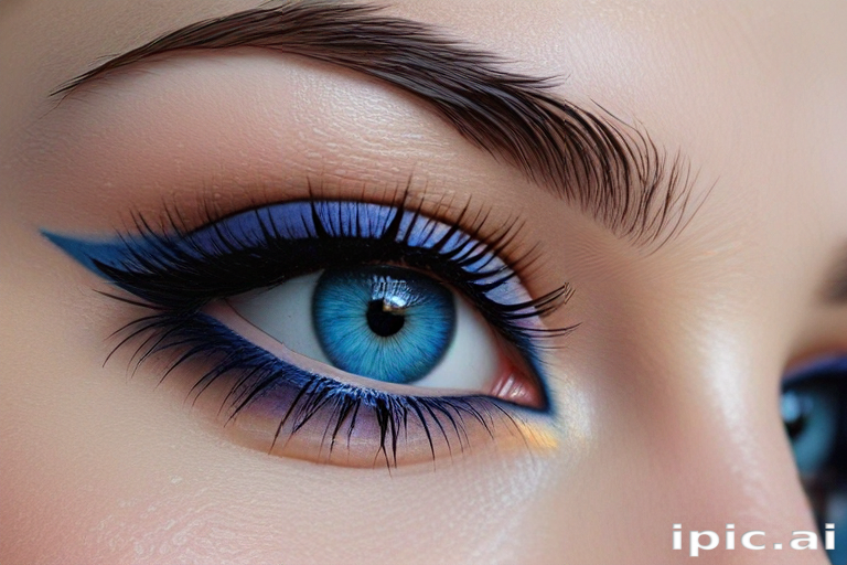 Stunning Close-Up of a Bright Blue Eye with Dramatic Makeup and Lashes