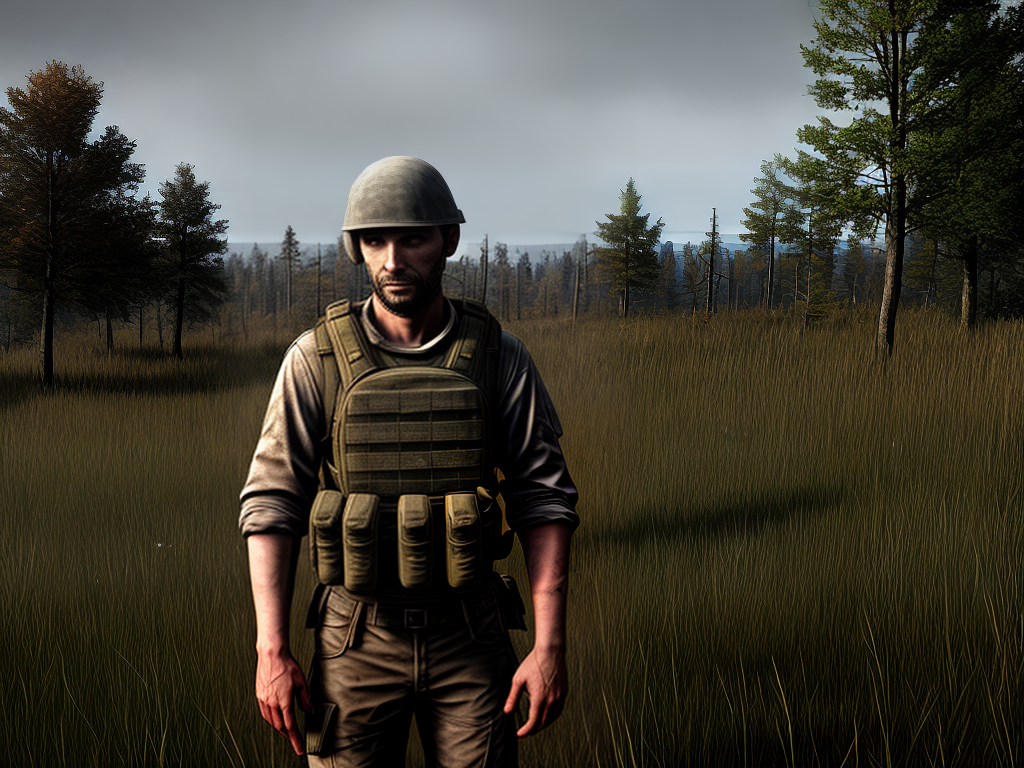 A dayz player with a plate carrier and a lar