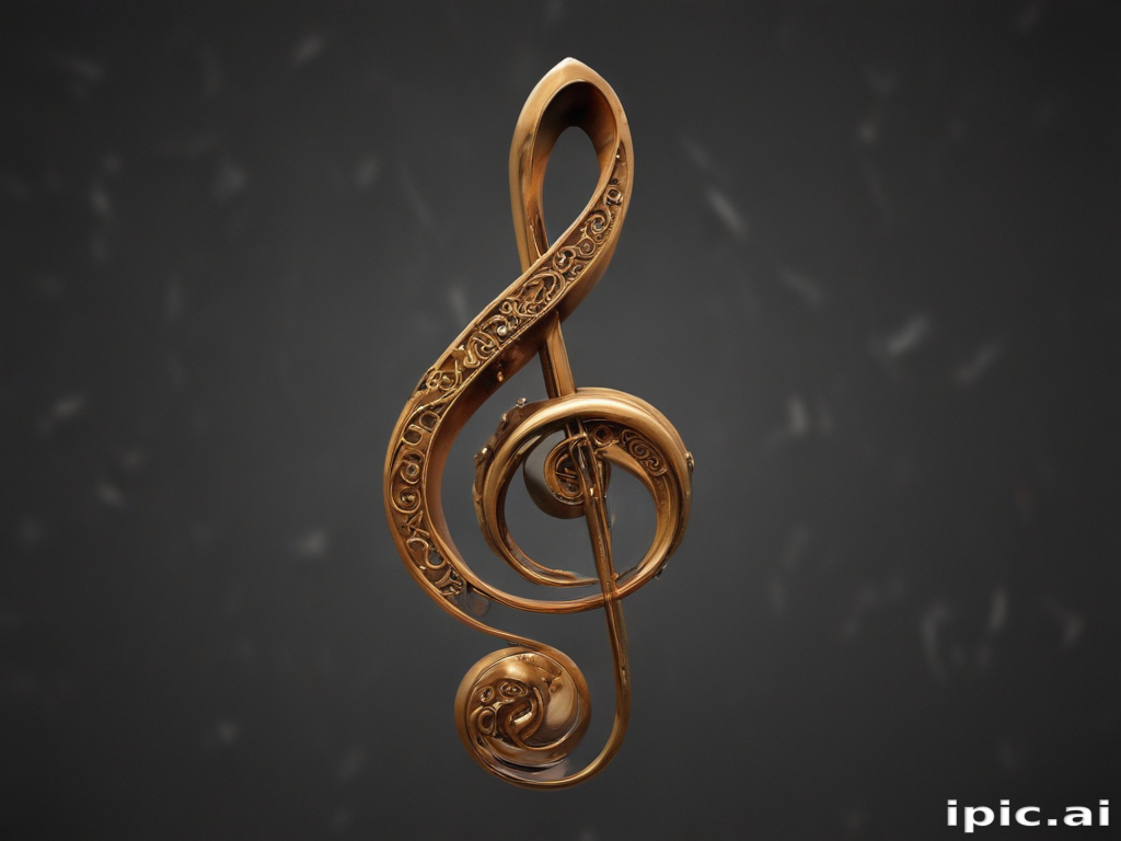Elegant Golden Musical Note Design with Intricate Patterns and Details.