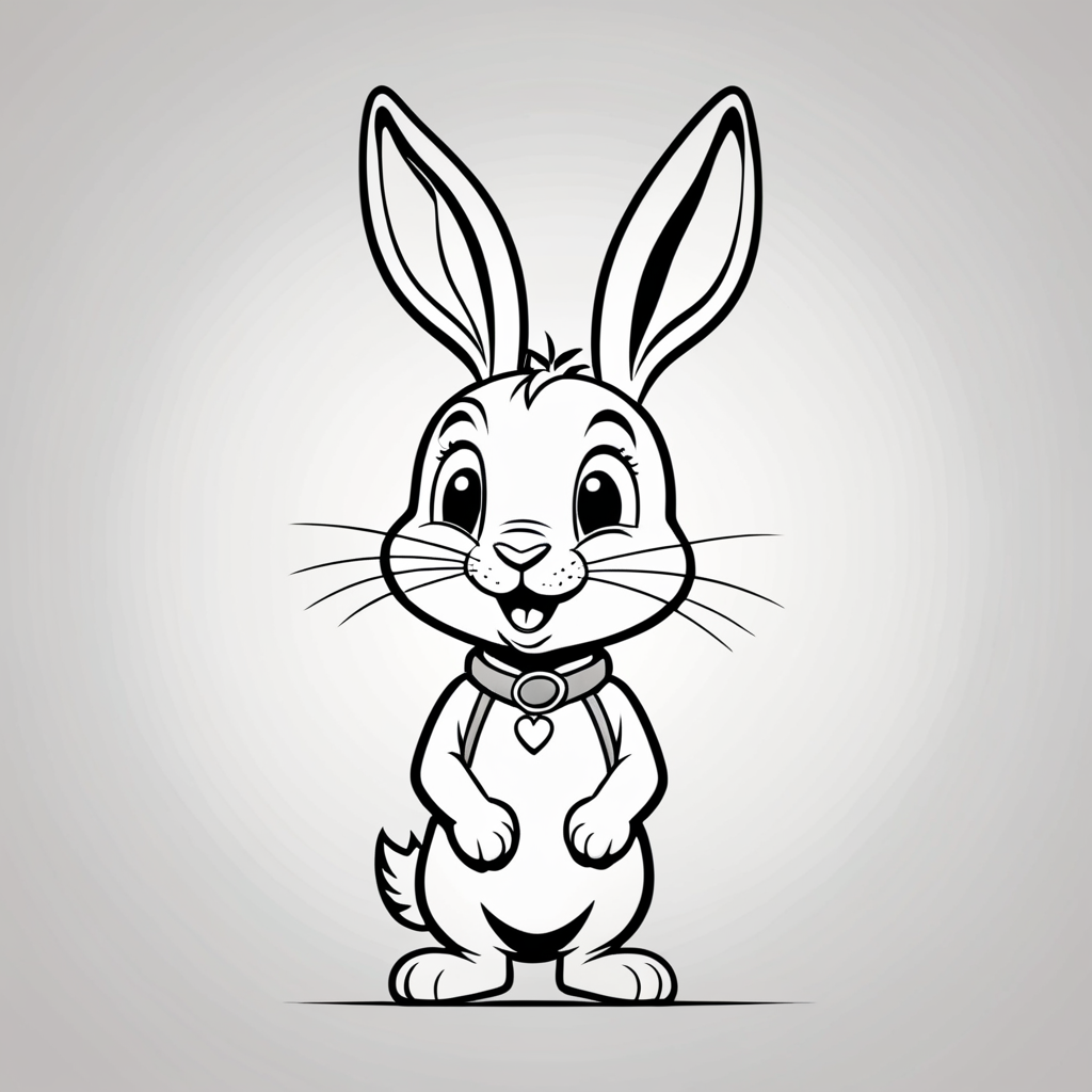 simple line drawing of cartoon Pixar style happy rabbit low detail ...