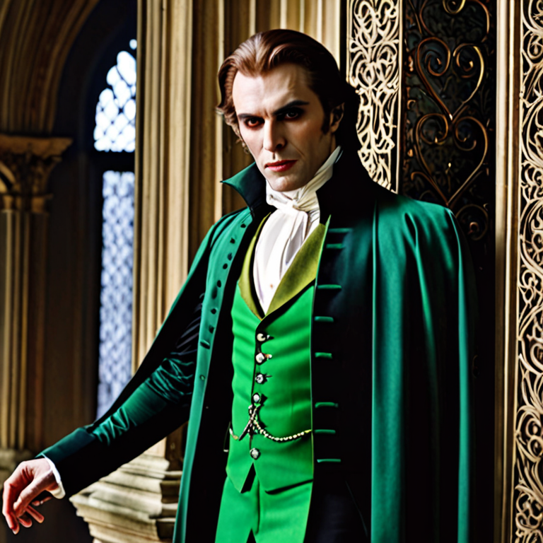 a vampire who has awaken after a long time in slumber, hungry. His face ...