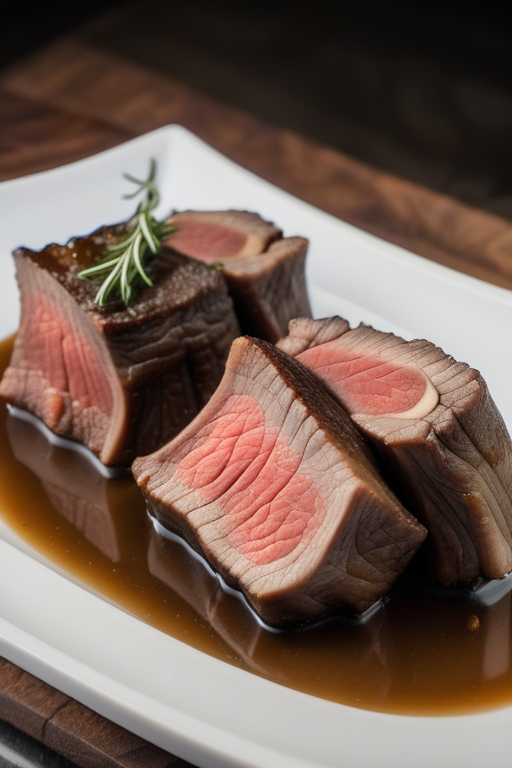 Elegant Presentation of Tender, Juicy Beef Cuts in Savory Sauce