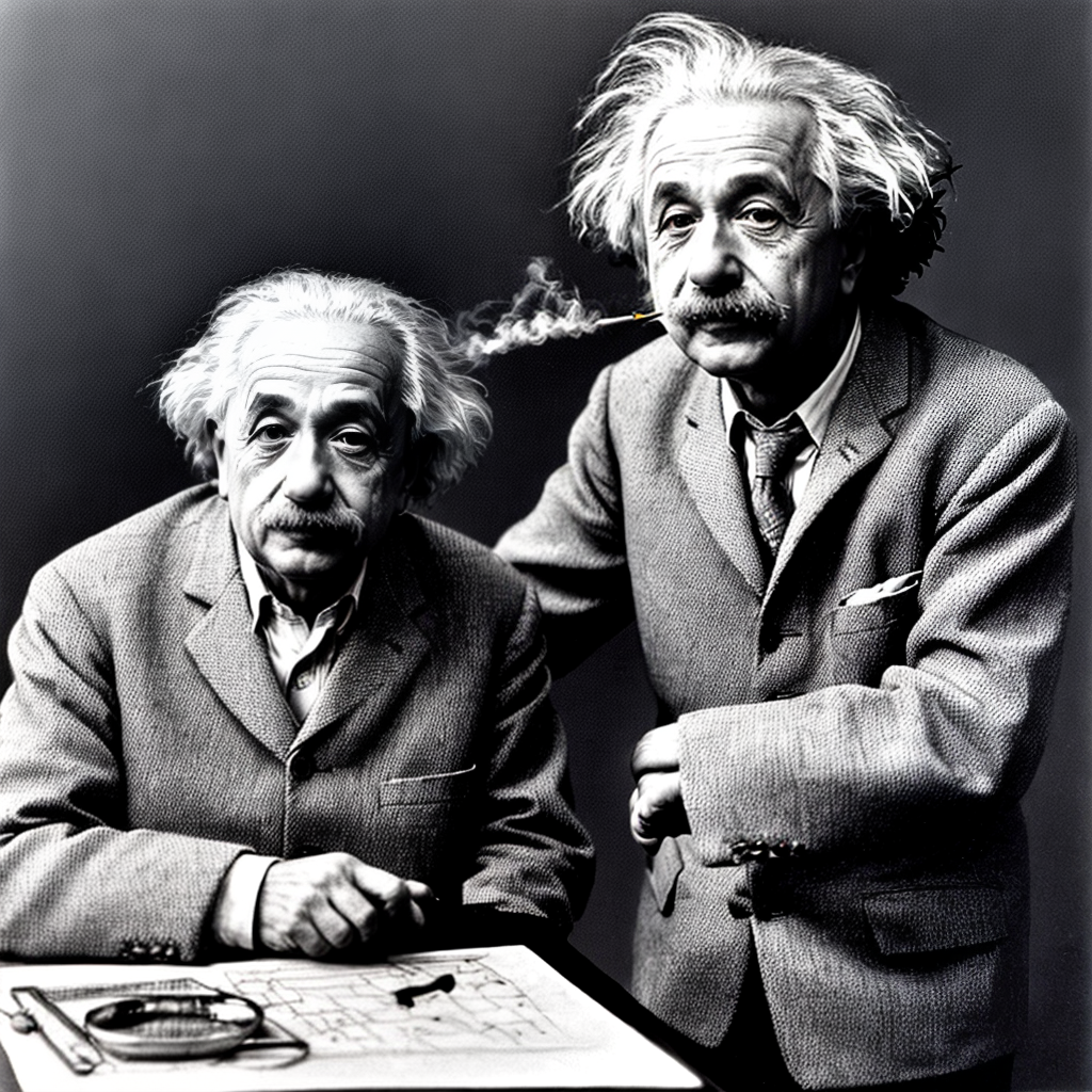 Albert Einstein smoking weed whist solving mathematical equations