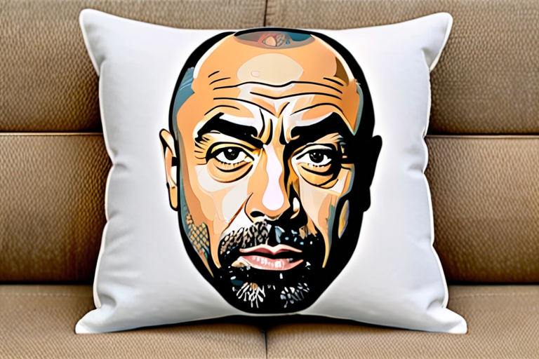 throw pillow with Joe Rogan's face printed on it.