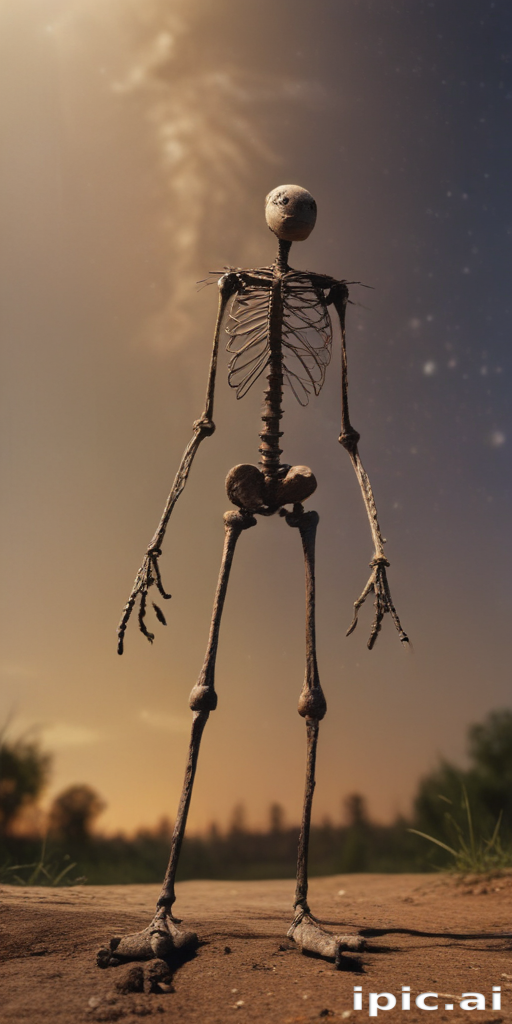 Lonely Skeleton Standing Under a Starry Sky at Dusk