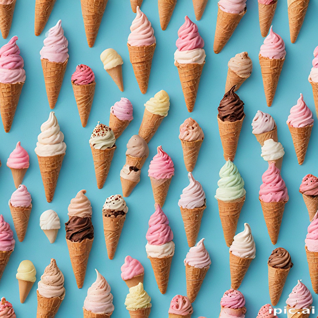 A Colorful Array of Ice Cream Cones in Various Flavors and Toppings.