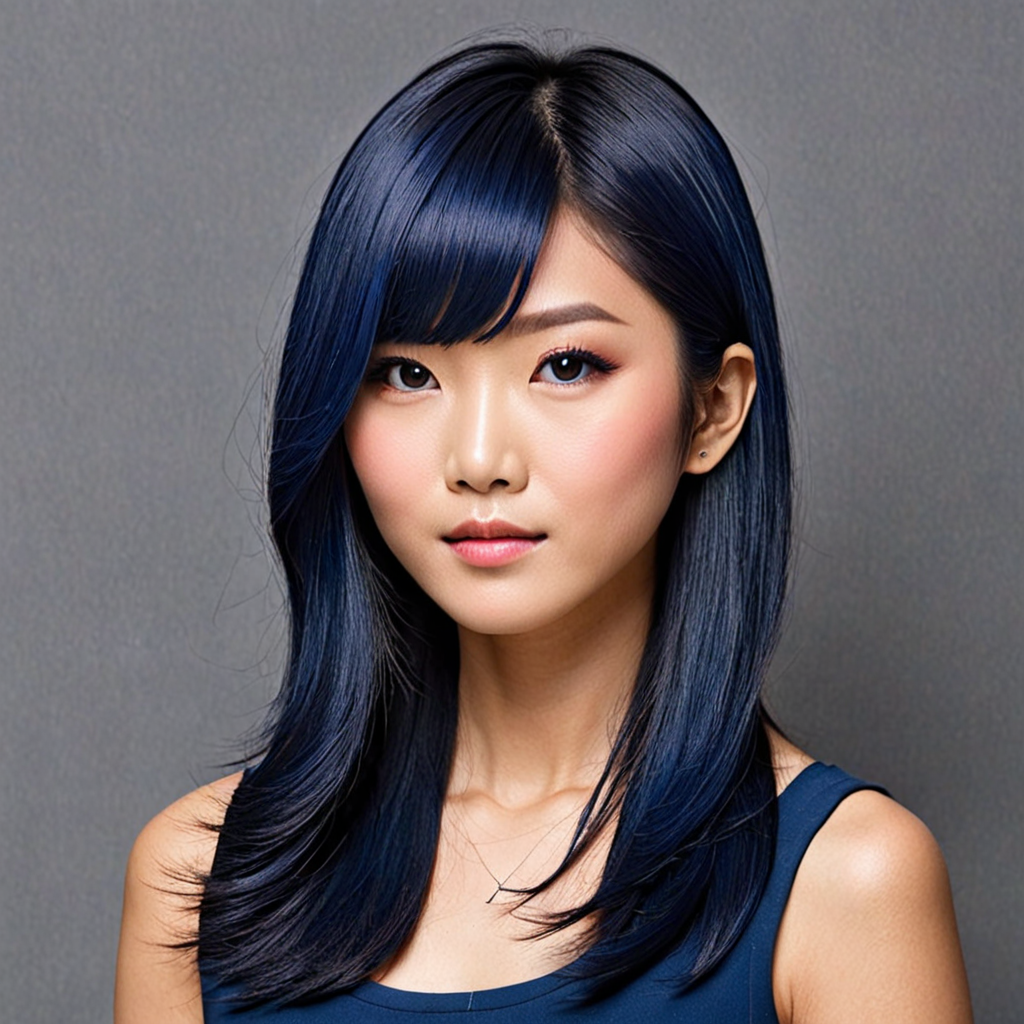Asian dark blue hair