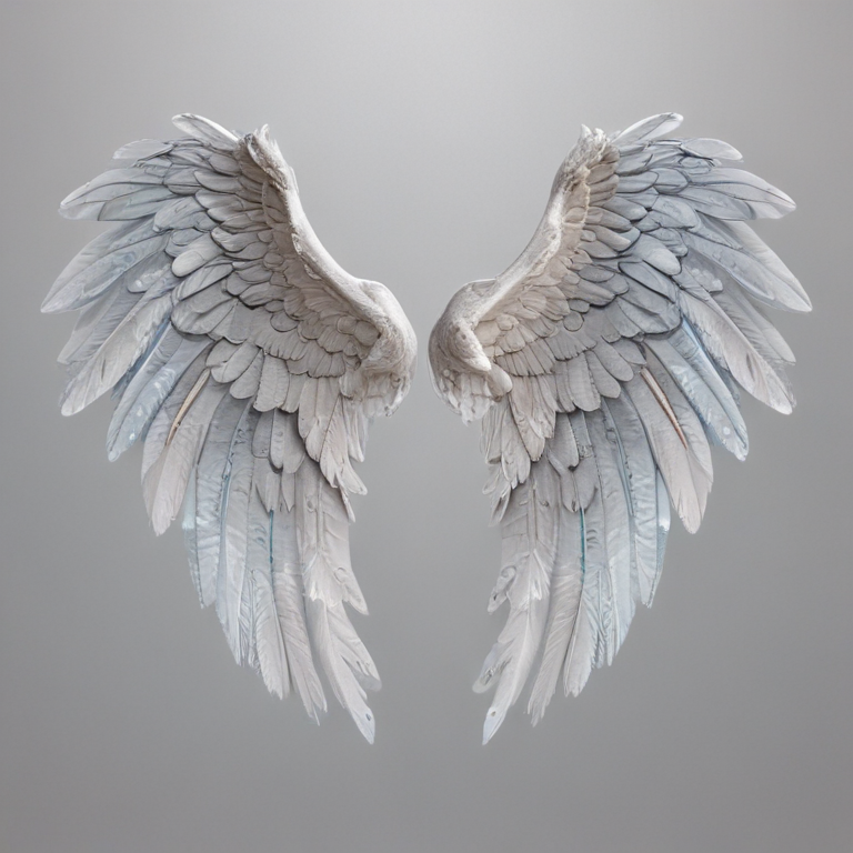 Elegant White Angel Wings with Intricate Feather Details Against a Soft ...