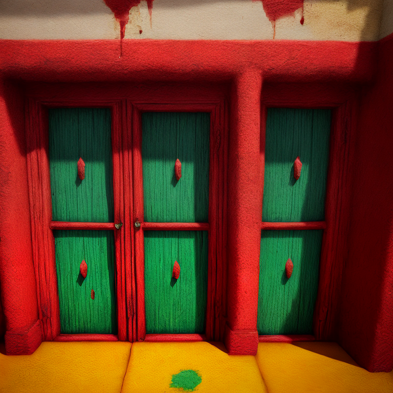 Red dungeon doors, golden dragon decorations, blood everywhere