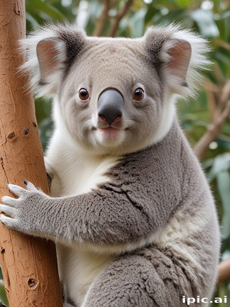 A Curious Koala Clinging to a Tree Branch in Its Habitat.