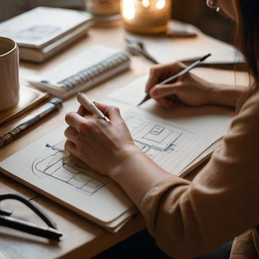 Creative Hands at Work: Sketching Ideas in a Cozy Workspace Setting
