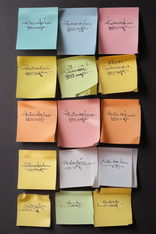 Colorful Sticky Notes with Handwritten Notes Organized in a Grid Pattern