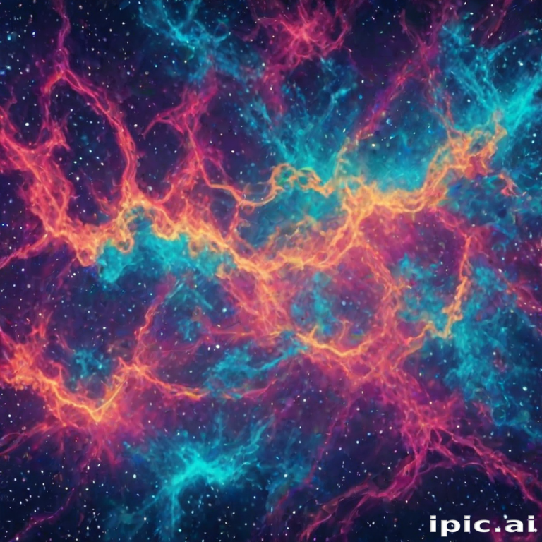 Vibrant Cosmic Web of Colorful Energies in Deep Space Background