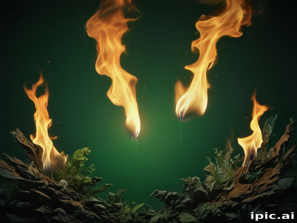 Enchanting Flames Emerge from Lush Greenery in a Mystical Forest Scene