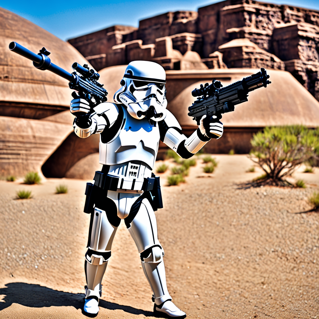 steampunk stormtrooper shooting at jedi