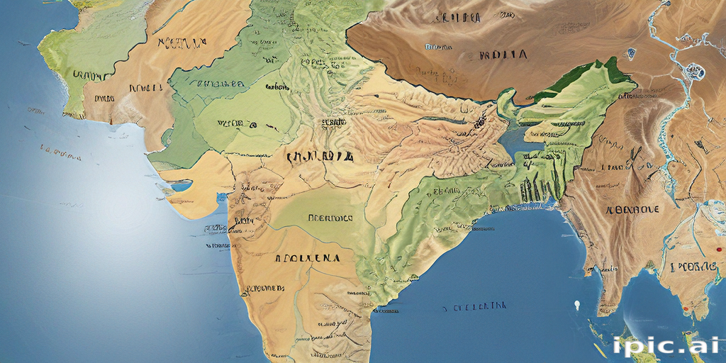 Topographic Map of the Indian Subcontinent Highlighting Geographic ...