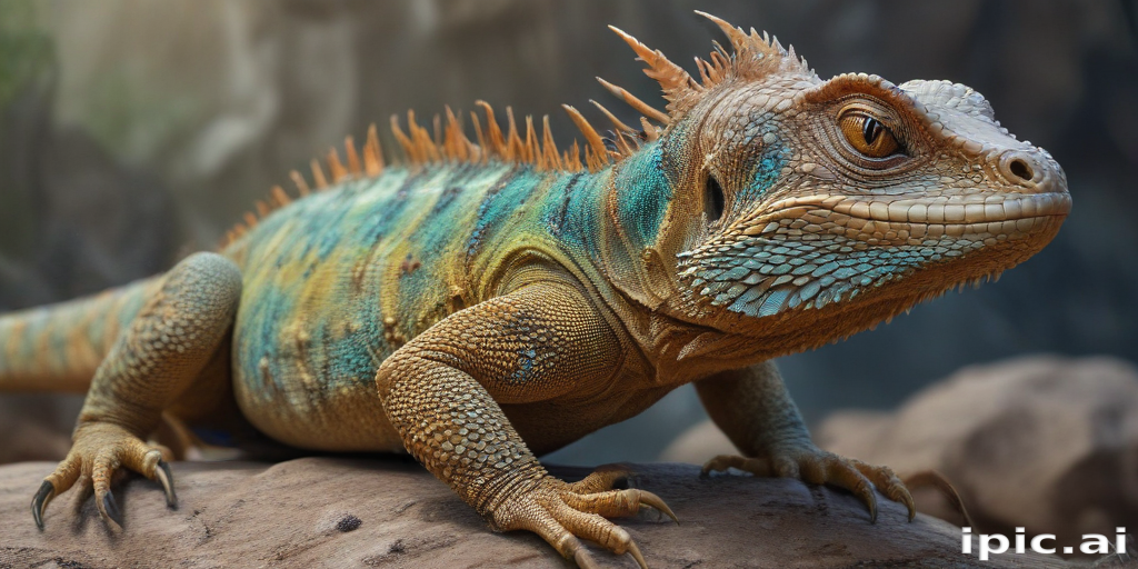 Vibrantly Colored Lizard Relaxing on a Rock in Natural Habitat