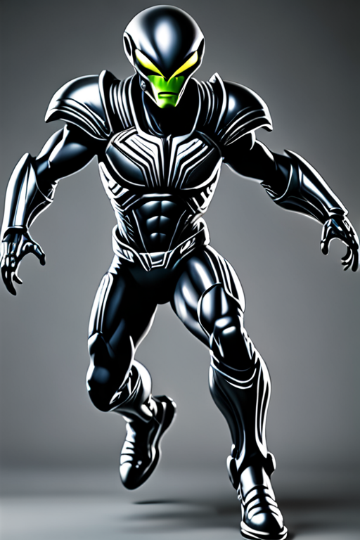 alien superhero flying with armor black